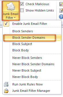 How to add sender domain to blocked senders list in Outlook?