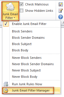 How to add sender domain to blocked senders list in Outlook?