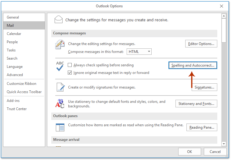 How to change default dictionary in Outlook?