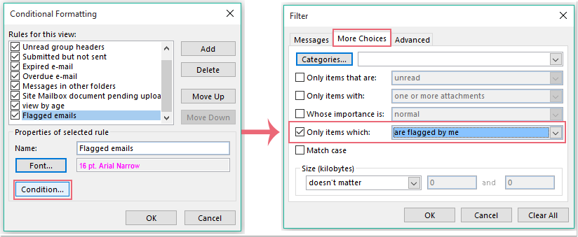 How to change the font size of the flagged message in Email list?