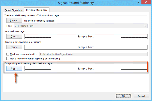 Outlook: change font size and color for incoming email messages