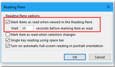 How to change the mark as read time settings in Outlook?