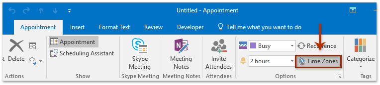 How to change time zones in Outlook calendar?