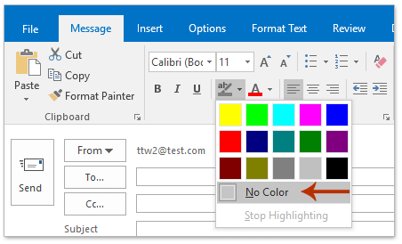 How to clear text formatting in a composing email in Outlook?