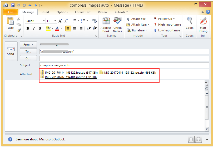 How to compress images before sending email in Outlook?