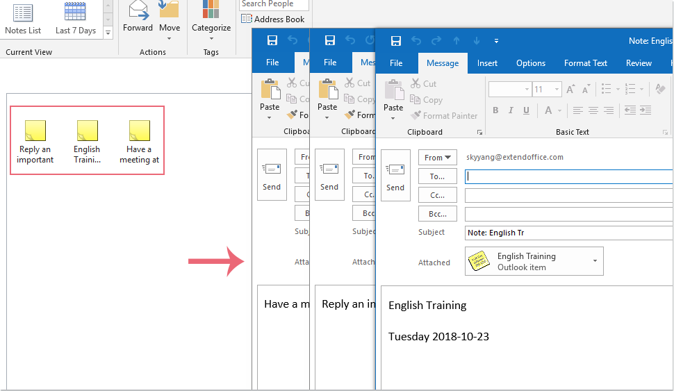 How to convert multiple notes to separate emails at once in Outlook?