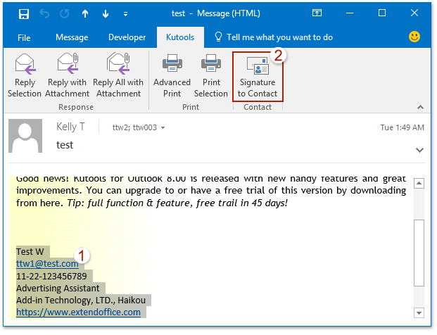 How To Create A Contact From Signature In An Outlook Email 
