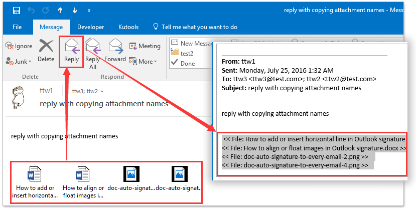 How to copy all attachments’ names when replying in Outlook?