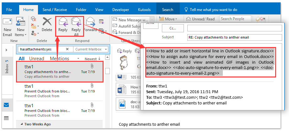 How to copy all attachments’ names when replying in Outlook?
