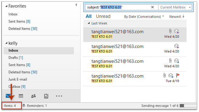 How to count the number of emails by subject in Outlook?