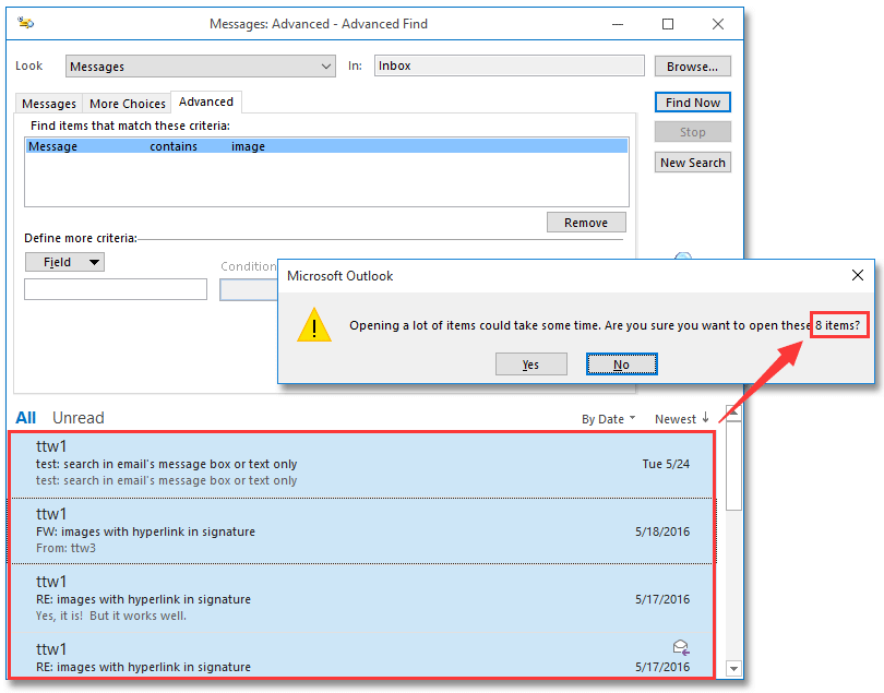 How to count the total number of search results in Outlook?