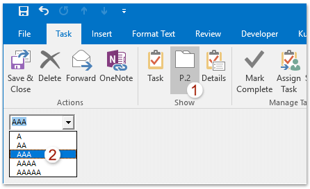 How to add a drop down list with custom filed in Outlook task window?