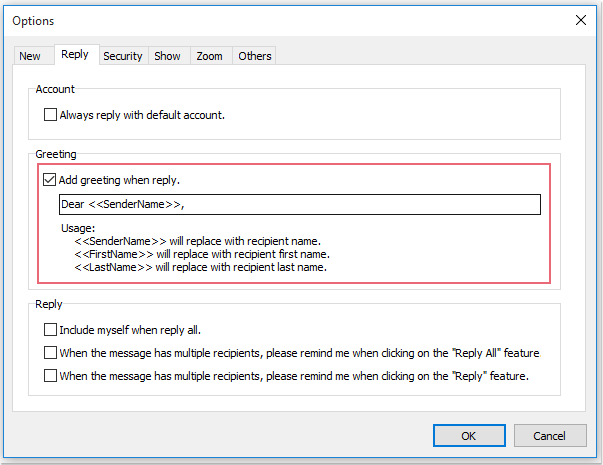 How to auto create a dear sender’s name when replying message in Outlook?