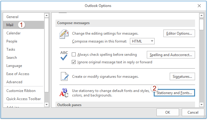 How to set default font (face, size, and color) for new message in Outlook?