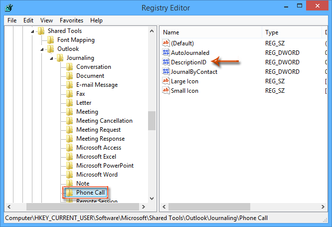 How to change default journal entry type in Outlook?