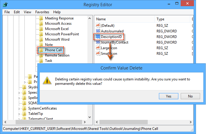 How to change default journal entry type in Outlook?