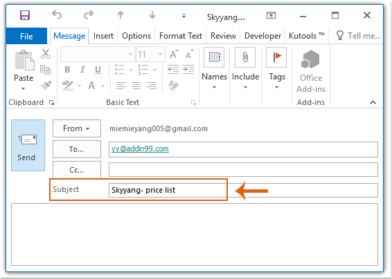 How to auto add default text to the subject line in Outlook?