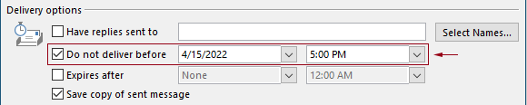 How to change the default time for delay delivery in Outlook?