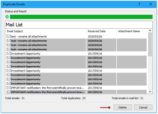 How to delete all duplicate emails from a mail folder in Outlook?