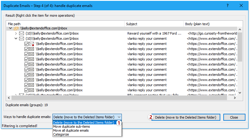 How to delete all duplicate emails from a mail folder in Outlook?