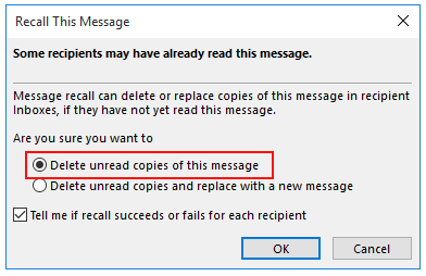 How to delete an email after sending in Outlook?