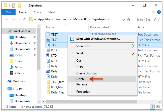 How to delete signature files in Outlook?