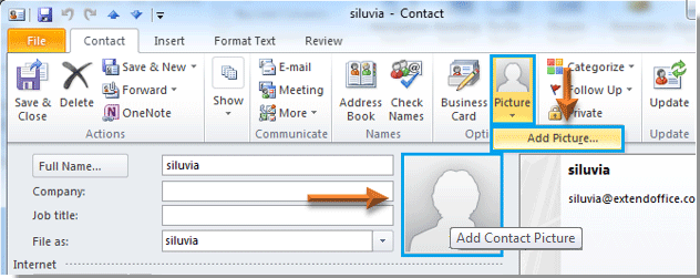 How to add, change or remove picture/photo for contact in Outlook?