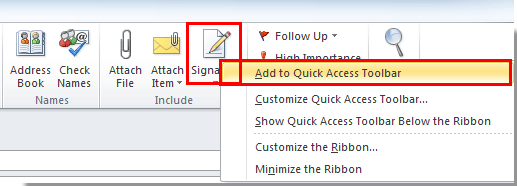 How to add signature to ribbon in Outlook?