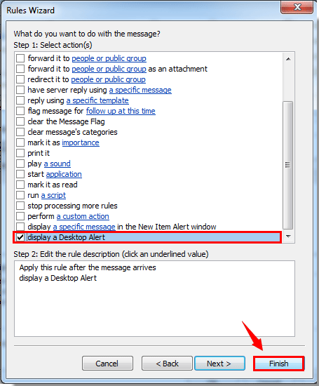 How to display new mail desktop alert for subfolders in Outlook?