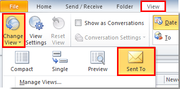 How to arrange sent items by To in Outlook?