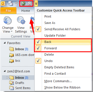 How to add Back and Forward buttons to Outlook ribbon?