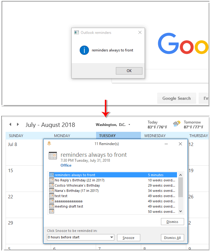 How to always bring reminders to front of applications in Outlook?
