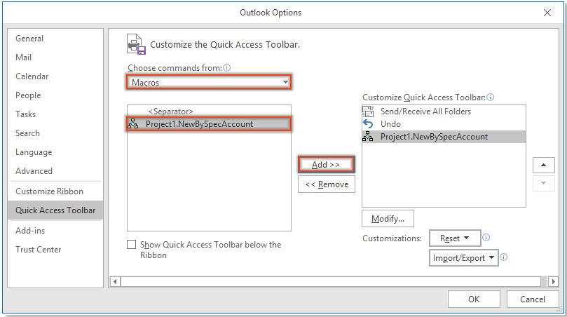 How to choose a specific account to send email in Outlook?