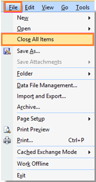 How to close all opened items windows at once in Outlook?