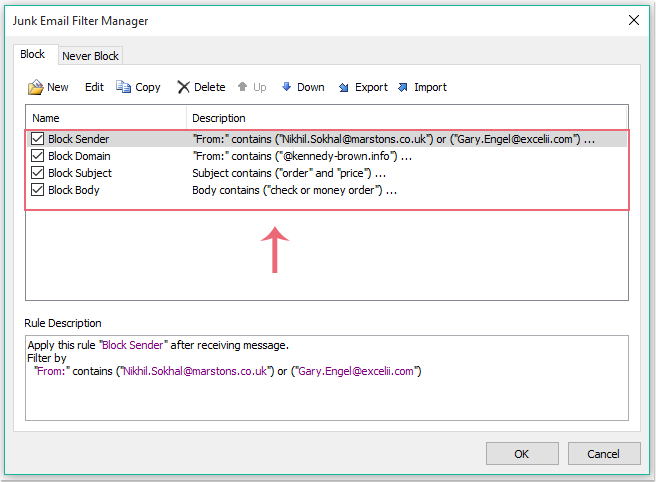 How to configure junk e-mail filter settings in Outlook?