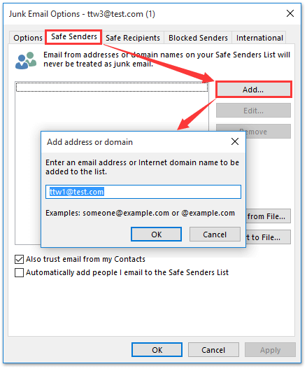How To Add Email Addresses To Safe blocked Senders List In Outlook 