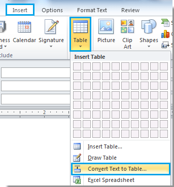 How to convert text to table or vice versa in Outlook?