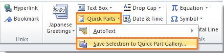 How to create or insert quick parts (reusable entries) in Outlook?