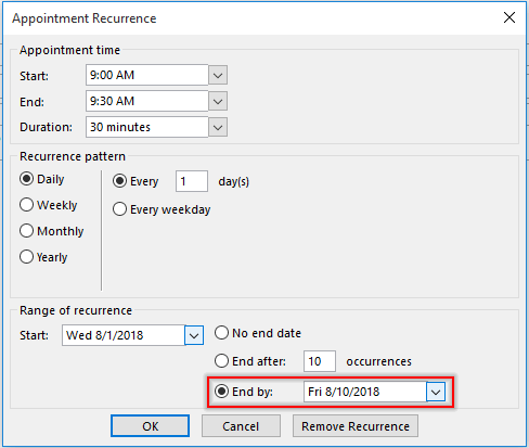 How to decline all future occurrence meetings in Outlook?