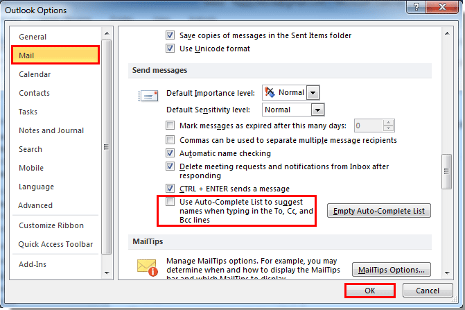 Hoe Autocomplete Naam Suggereren In Outlook Uit Te Schakelen 