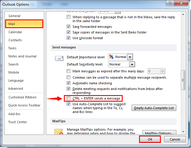 How to disable ctrl + enter shortcut to send email in Outlook?