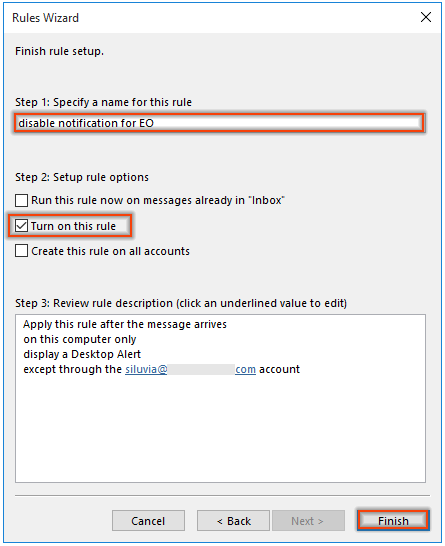 How to disable new email notifications for a specific account in Outlook?