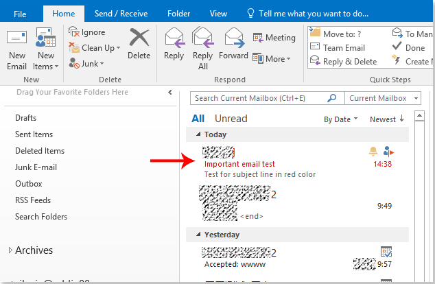 How to send an email with subject line in red color in Outlook?