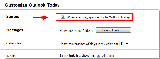 How to enable or disable Outlook Today in Outlook?