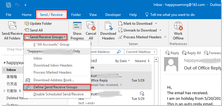 How to exclude a specified email account from send and receive in Outlook?