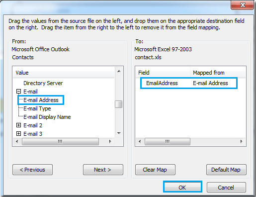 How to export contacts from Outlook to Excel spreadsheet?