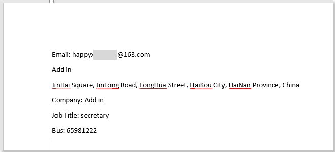 How to export or insert contacts details to Word in Outlook?