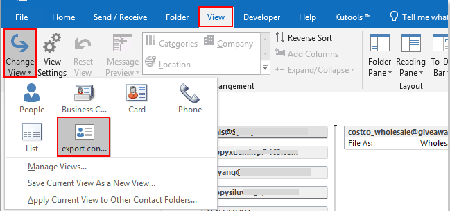 How to export or insert contacts details to Word in Outlook?