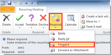 How to forward meeting invite in Outlook?