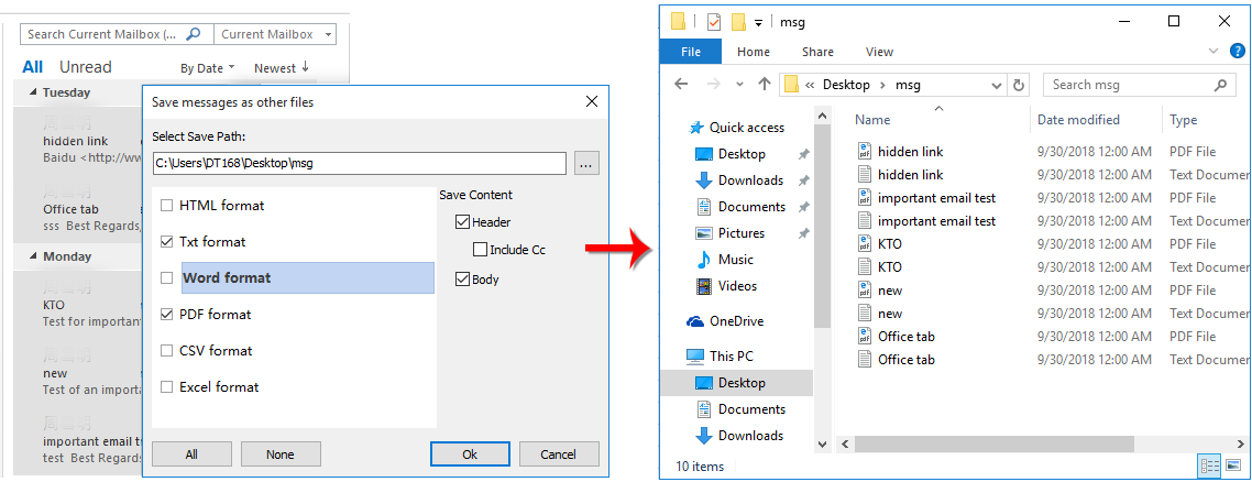 How to save multiple selected emails as MSG files in bulk in Outlook?